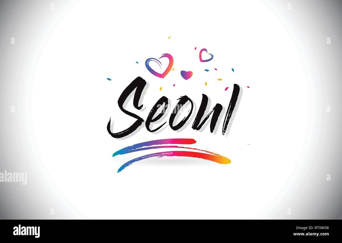 Seoul Welcome To Word Text with Love Hearts and Creative Handwritten ...