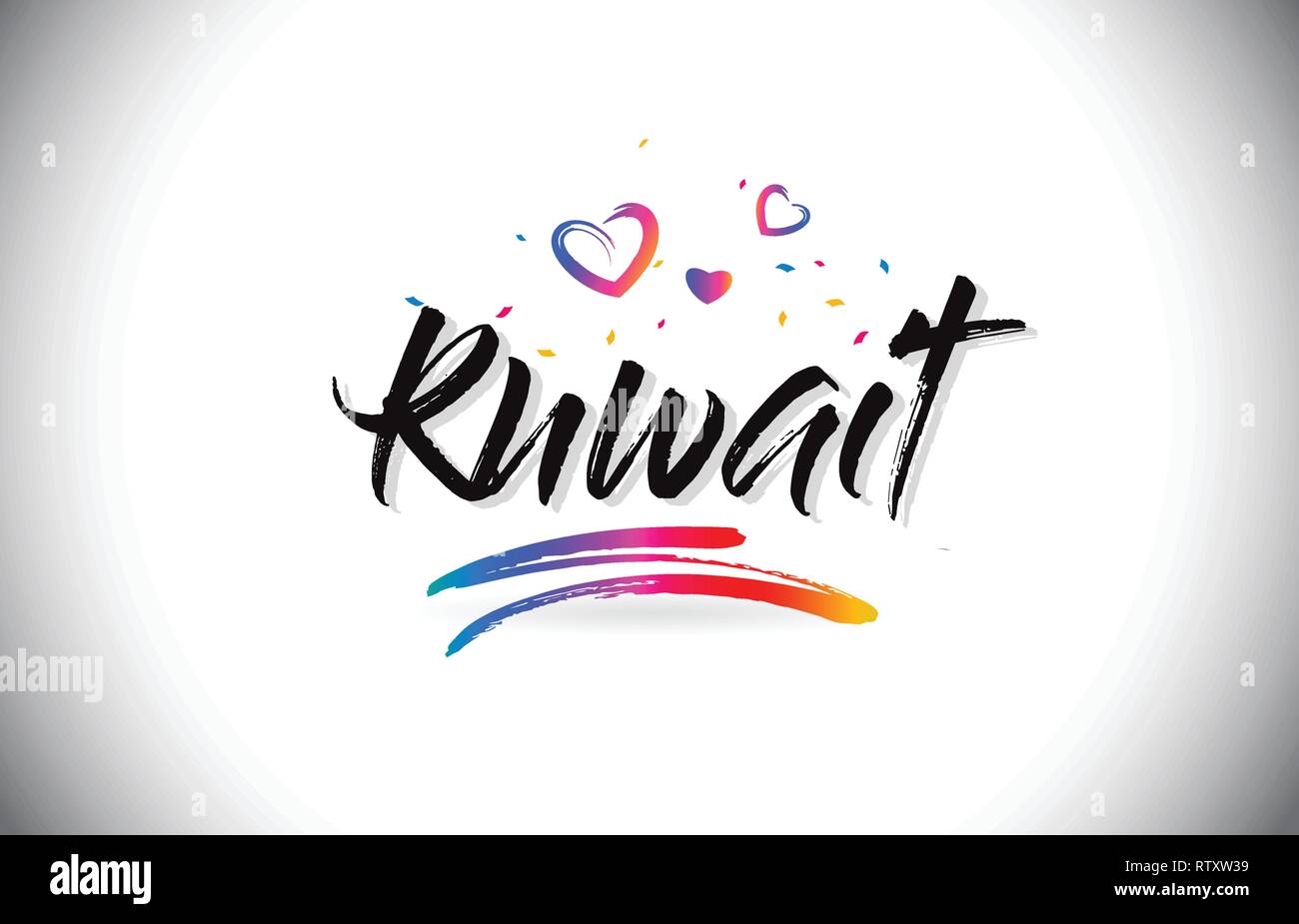 Kuwait Welcome To Word Text with Love Hearts and Creative Handwritten ...