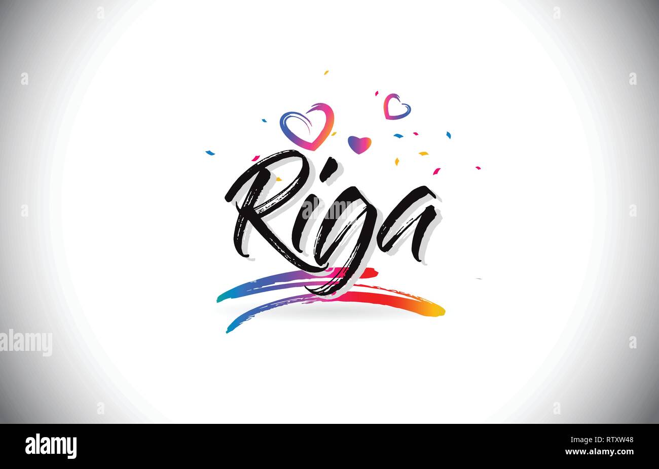 Riga Welcome To Word Text with Love Hearts and Creative Handwritten ...