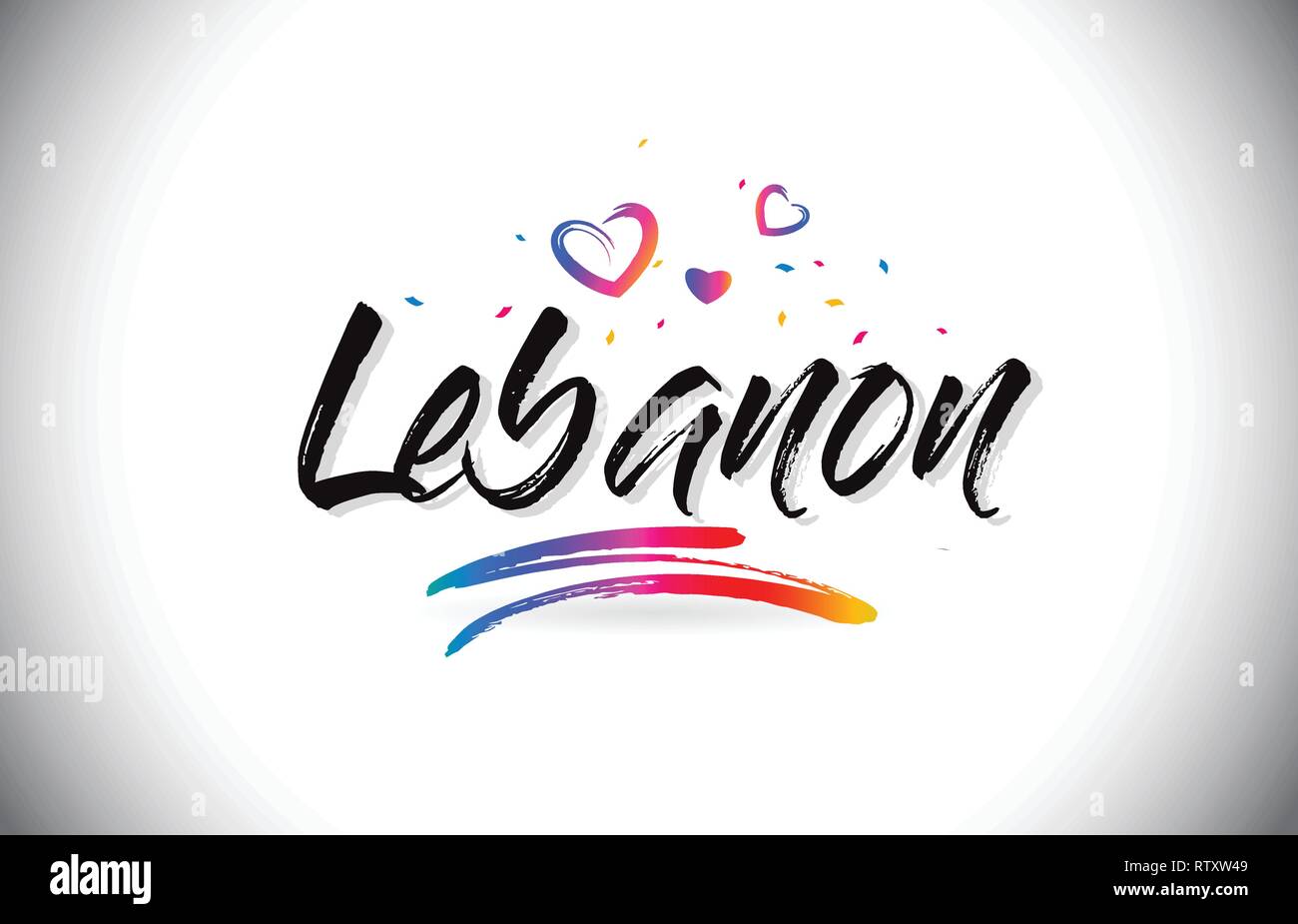 Lebanon Welcome To Word Text with Love Hearts and Creative Handwritten ...
