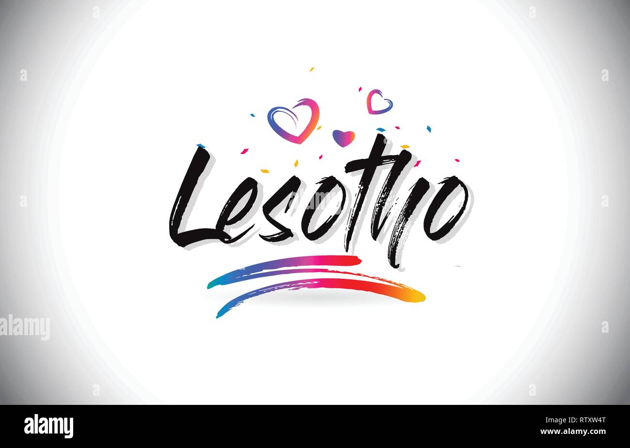 Lesotho Welcome To Word Text with Love Hearts and Creative Handwritten ...