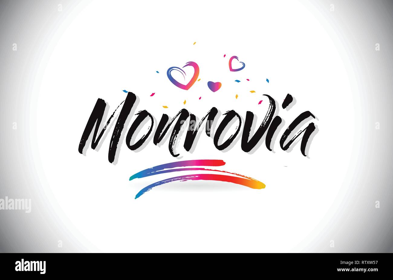 Monrovia Welcome To Word Text with Love Hearts and Creative Handwritten ...