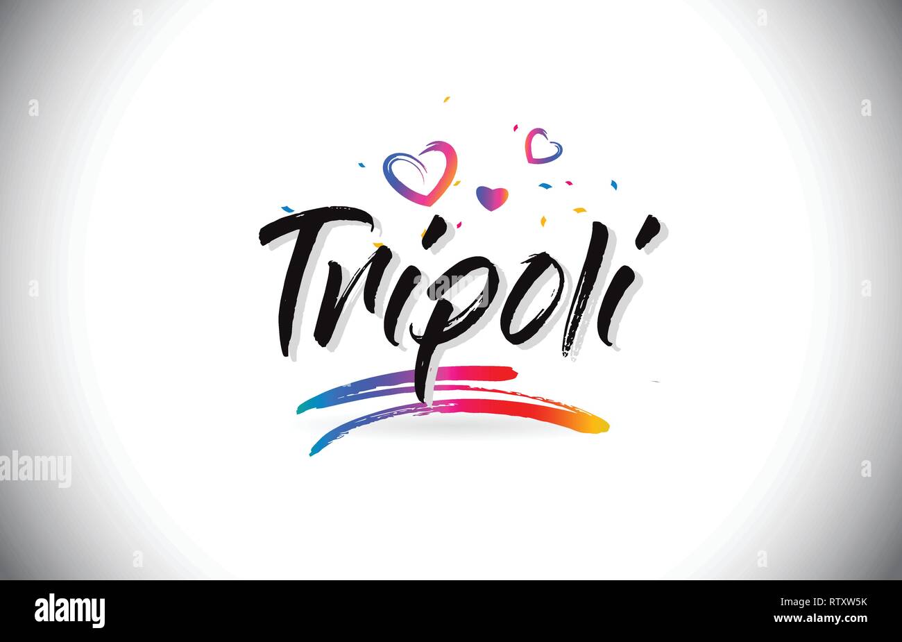 Tripoli Welcome To Word Text with Love Hearts and Creative Handwritten Font Design Vector ...