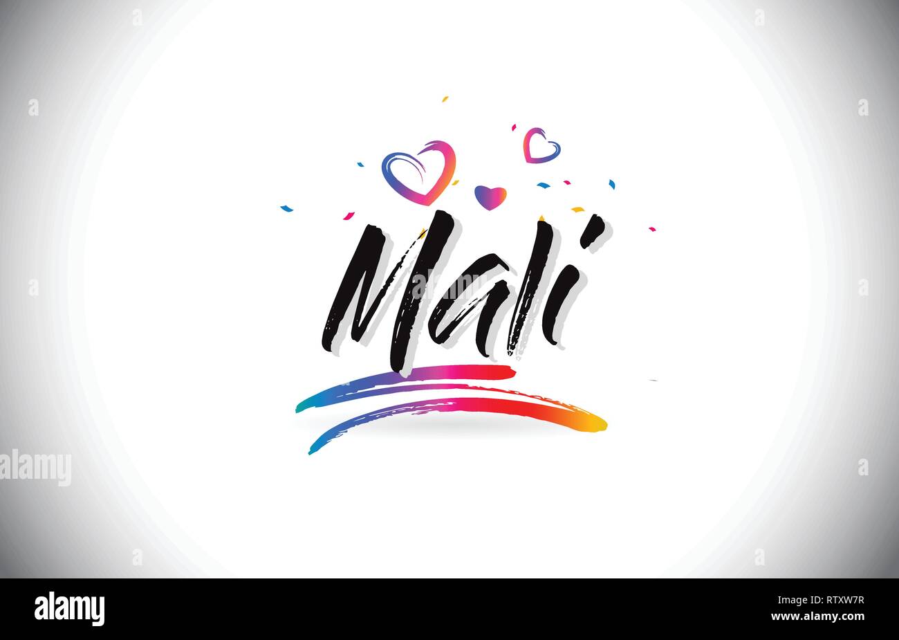 Mali Welcome To Word Text with Love Hearts and Creative Handwritten ...