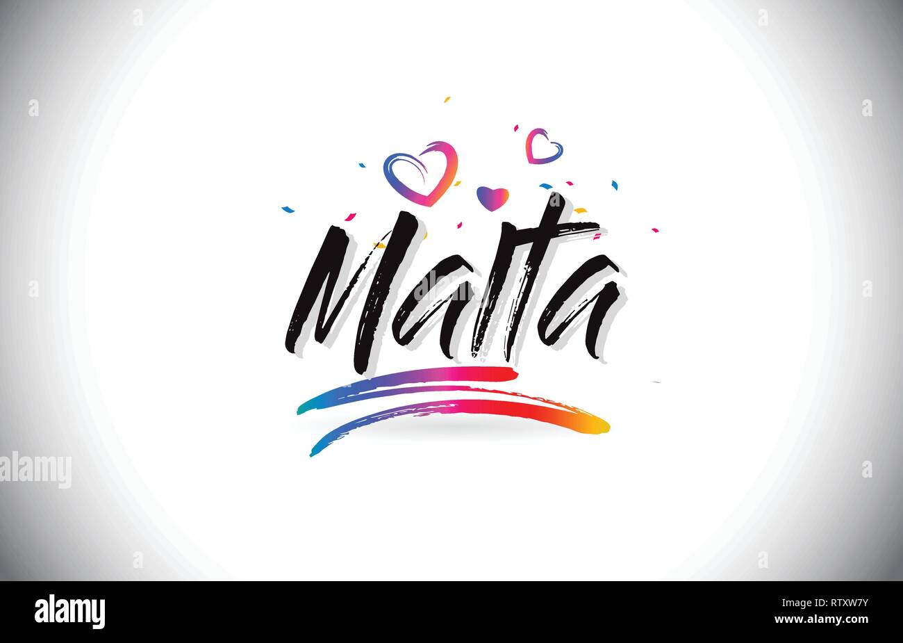 Malta Welcome To Word Text with Love Hearts and Creative Handwritten ...