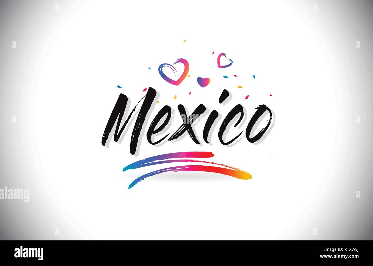 Mexico Welcome To Word Text with Love Hearts and Creative Handwritten ...