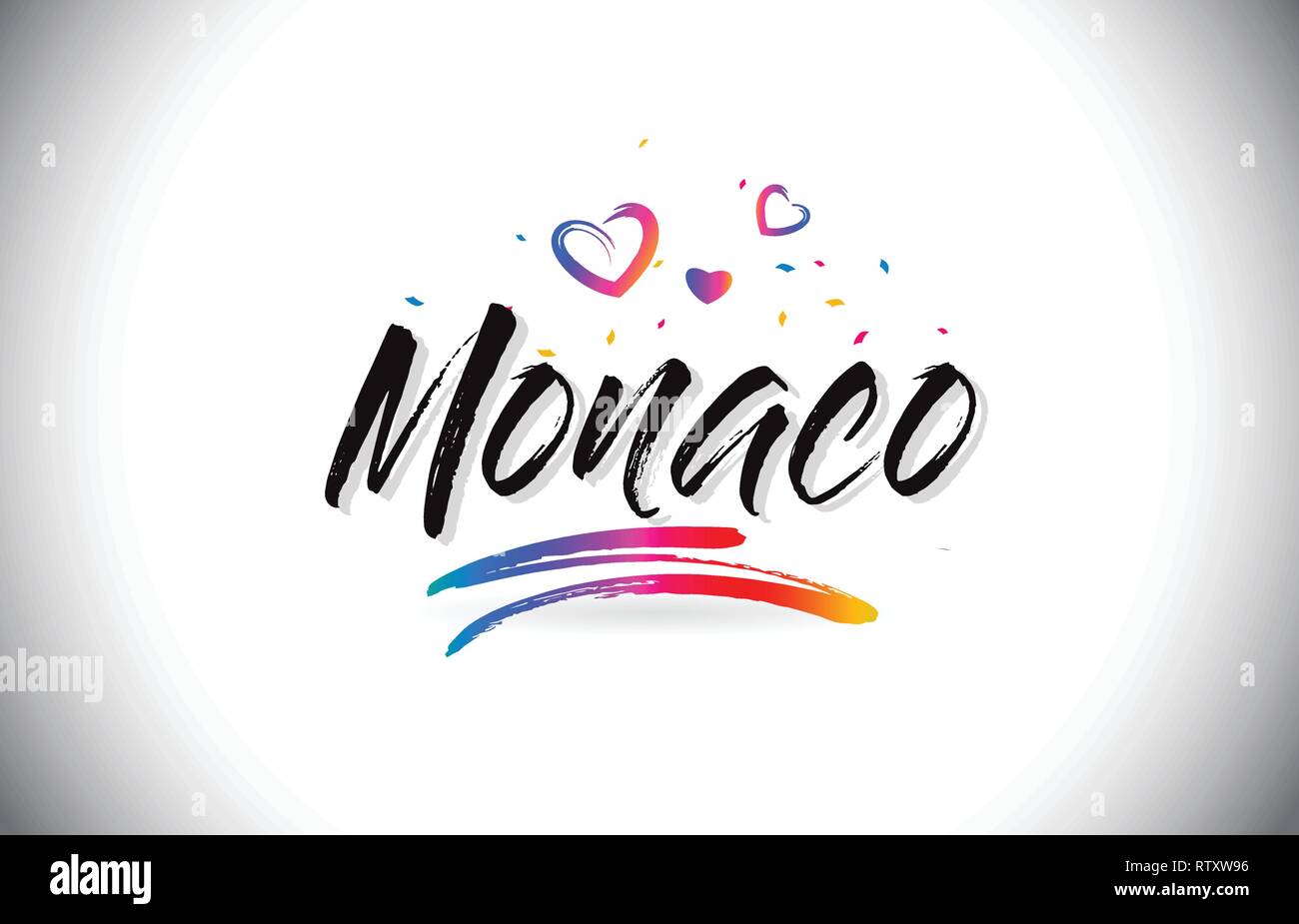 Monaco Welcome To Word Text with Love Hearts and Creative Handwritten ...