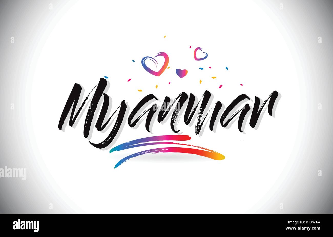Myanmar Welcome To Word Text with Love Hearts and Creative Handwritten ...