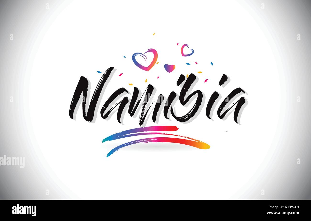Namibia Welcome To Word Text with Love Hearts and Creative Handwritten ...