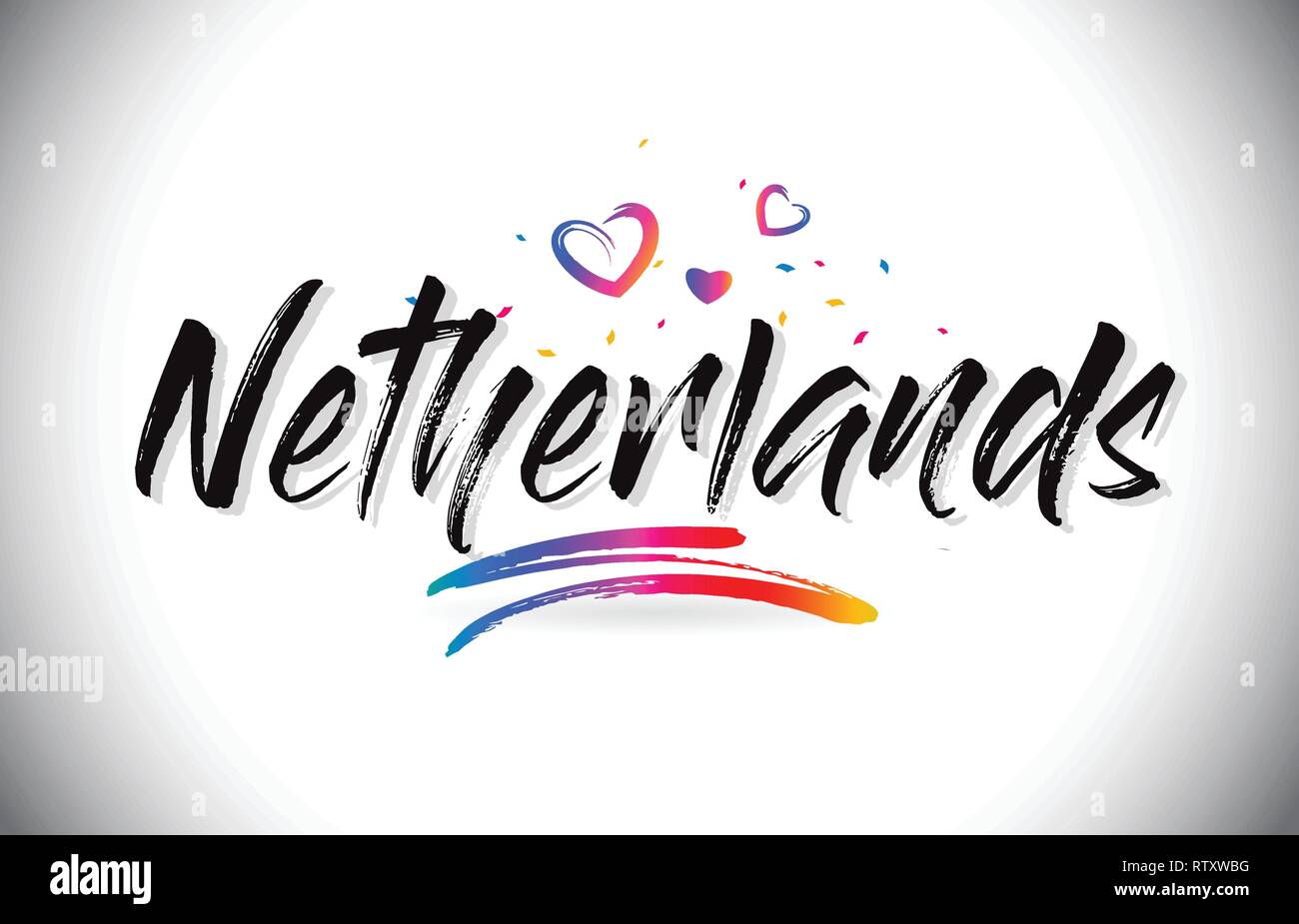 Netherlands Welcome To Word Text with Love Hearts and Creative ...