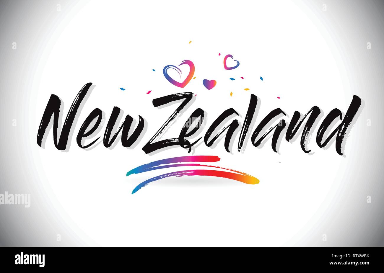NewZealand Welcome To Word Text with Love Hearts and Creative ...