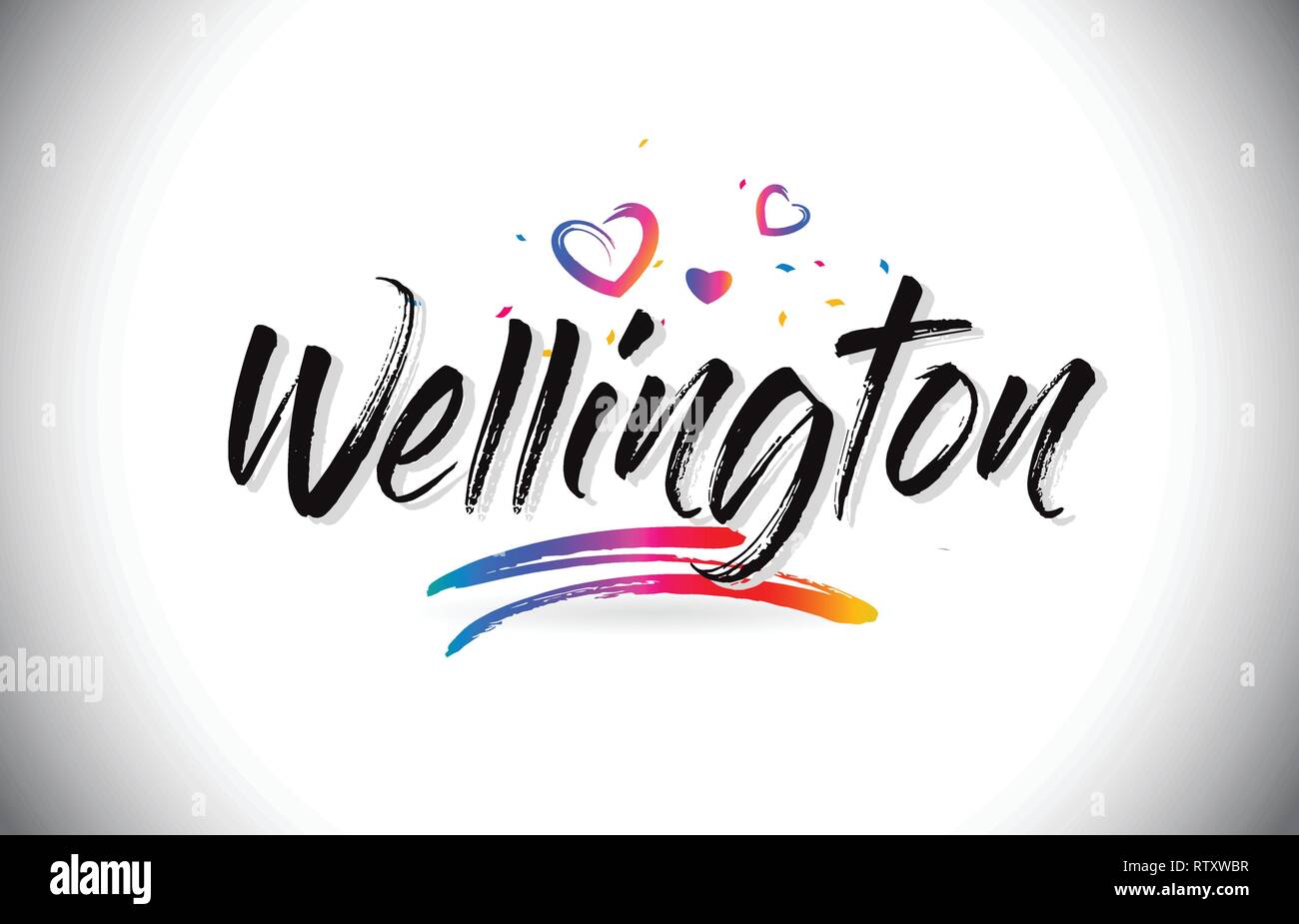 Wellington Welcome To Word Text with Love Hearts and Creative ...