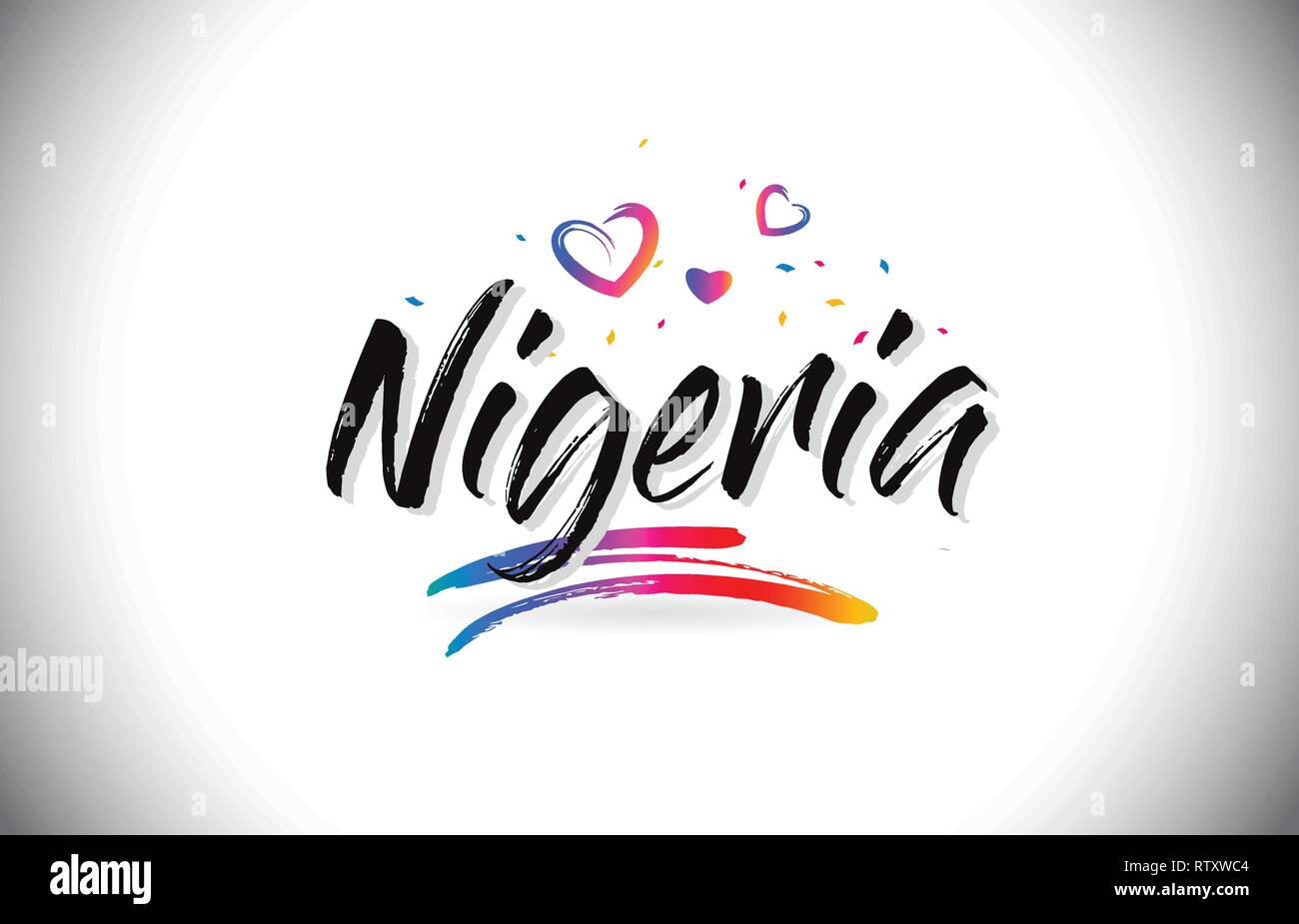 Nigeria Welcome To Word Text with Love Hearts and Creative Handwritten ...