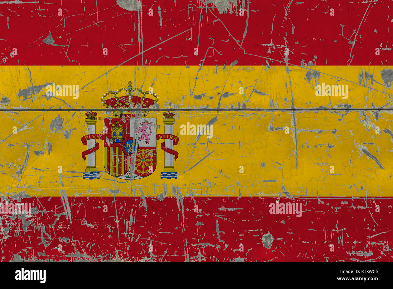Grunge Spain flag on old scratched wooden surface. National vintage ...