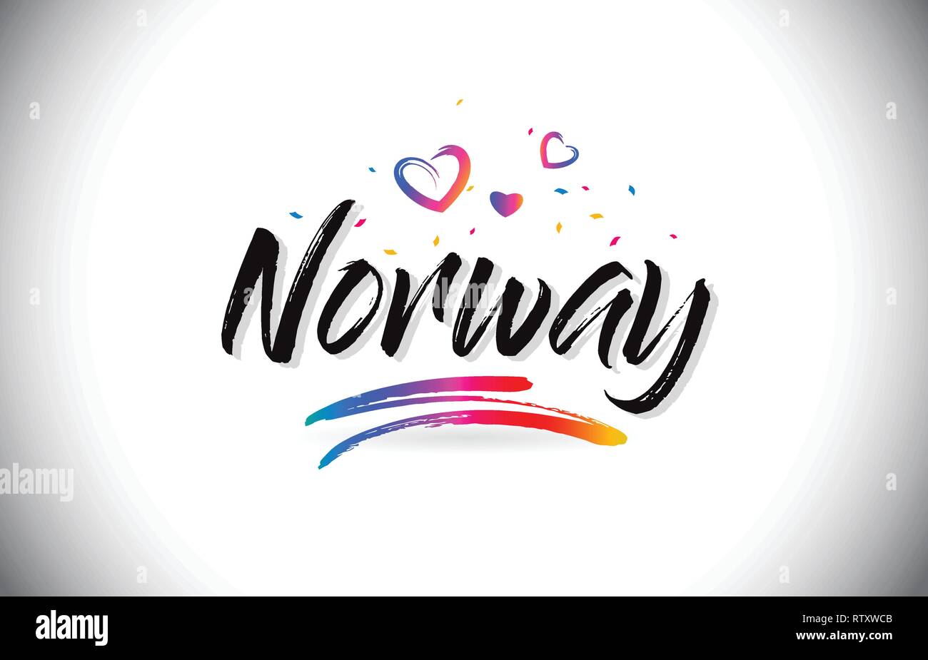 Norway Welcome To Word Text with Love Hearts and Creative Handwritten ...