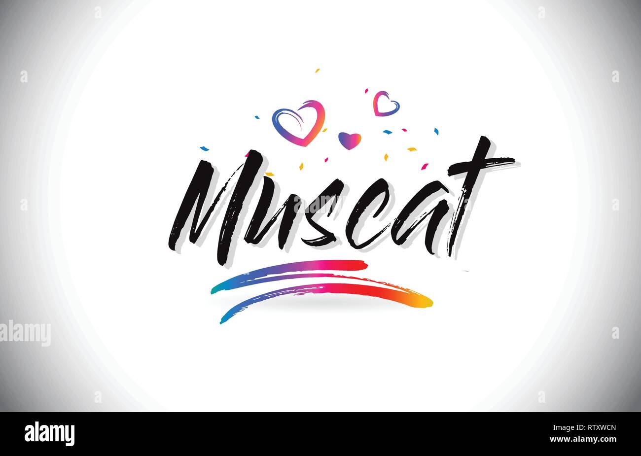 Muscat Welcome To Word Text with Love Hearts and Creative Handwritten ...