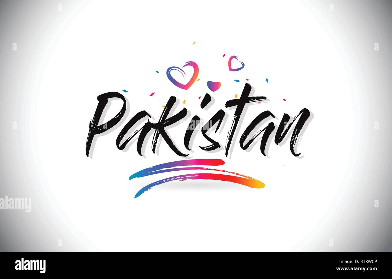 Pakistan Welcome To Word Text with Love Hearts and Creative Handwritten ...