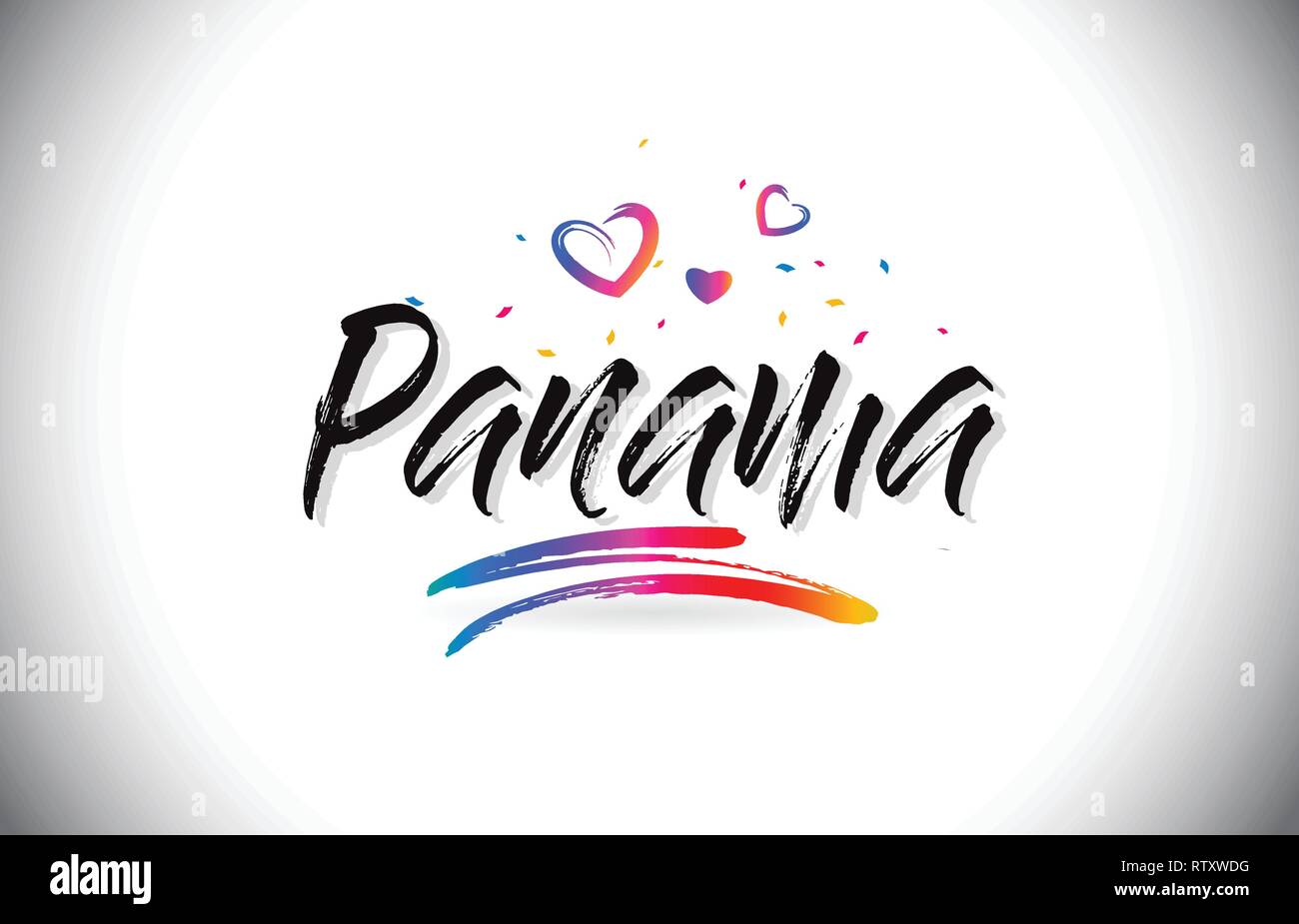 Panama Welcome To Word Text with Love Hearts and Creative Handwritten ...
