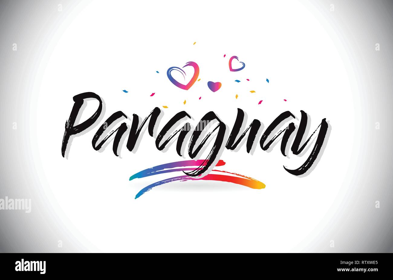 Paraguay Welcome To Word Text with Love Hearts and Creative Handwritten ...