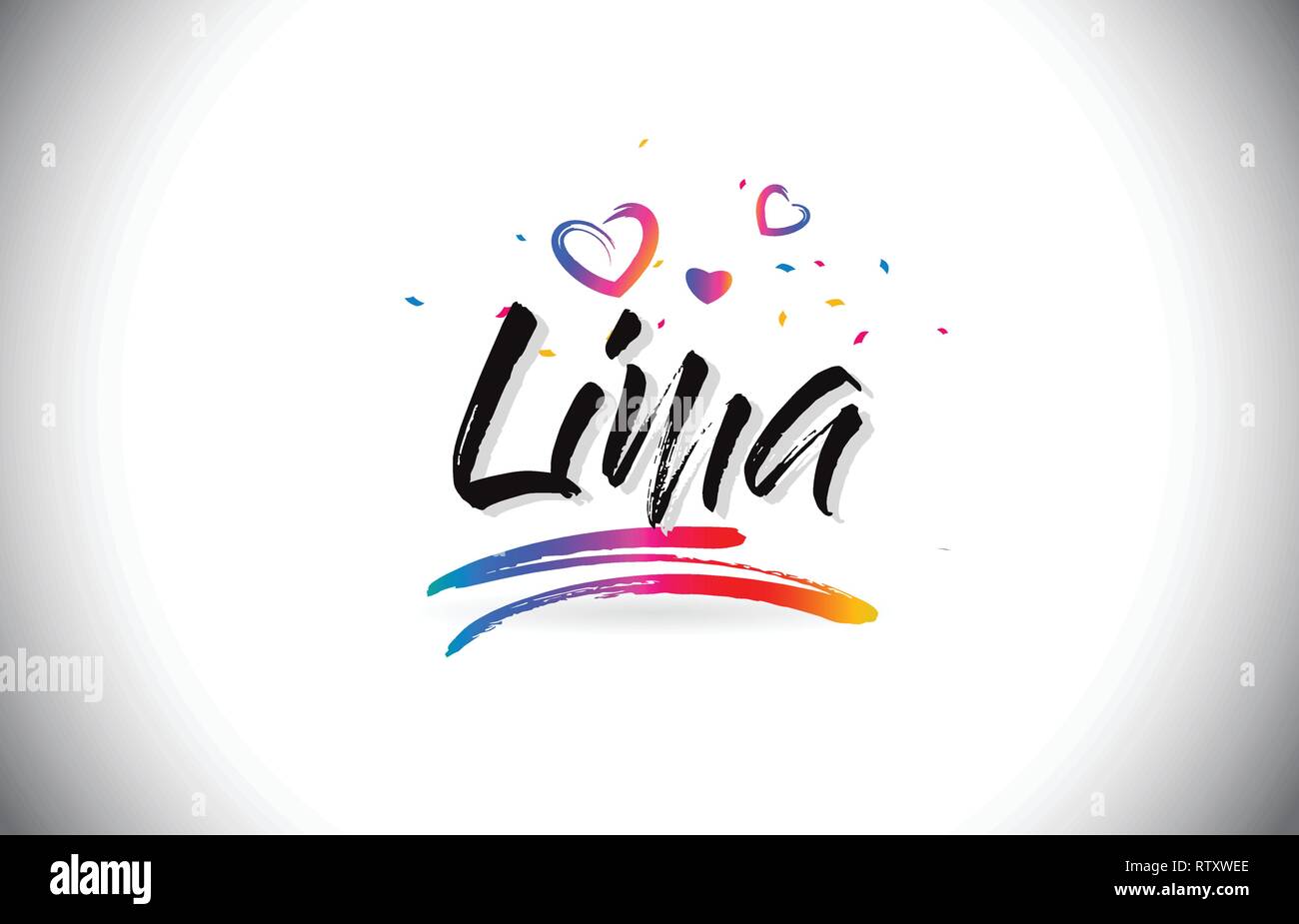 Lima Welcome To Word Text with Love Hearts and Creative Handwritten ...