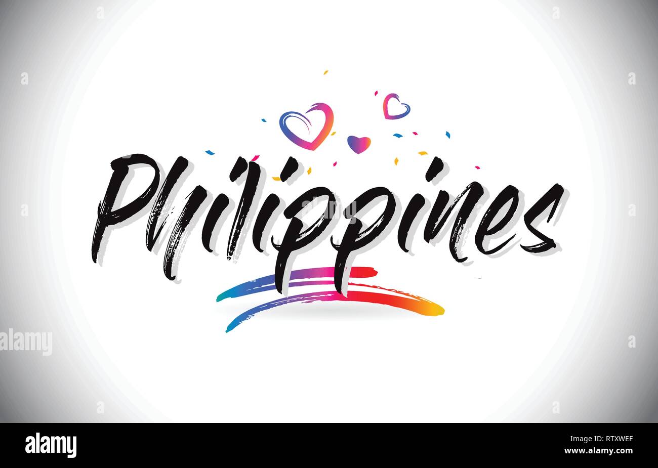 Philippines Welcome To Word Text with Love Hearts and Creative ...