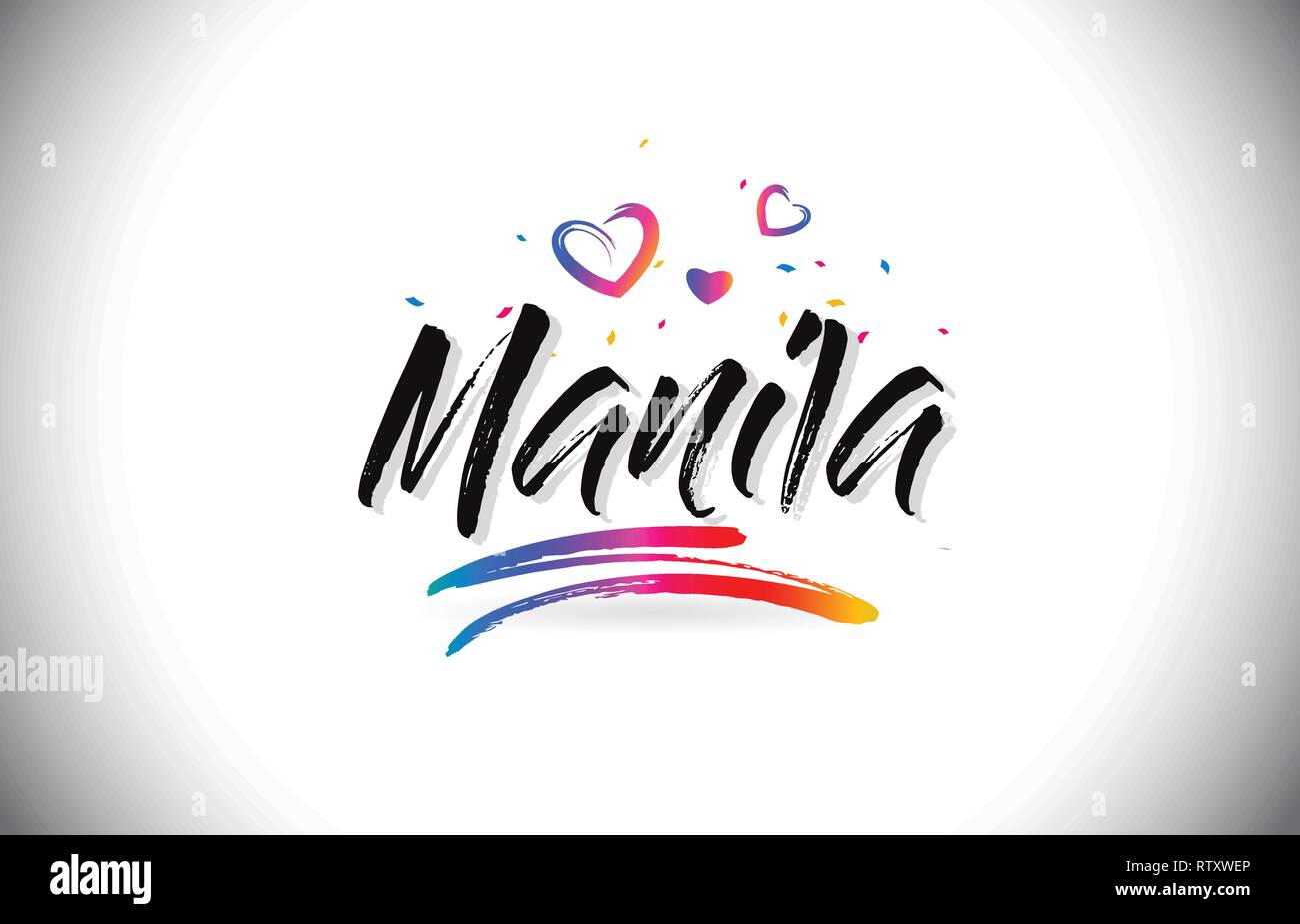 Manila Welcome To Word Text with Love Hearts and Creative Handwritten ...