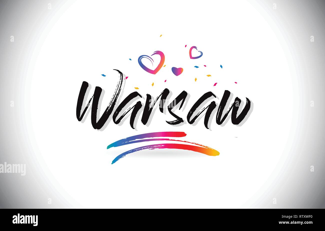 Warsaw Welcome To Word Text with Love Hearts and Creative Handwritten ...