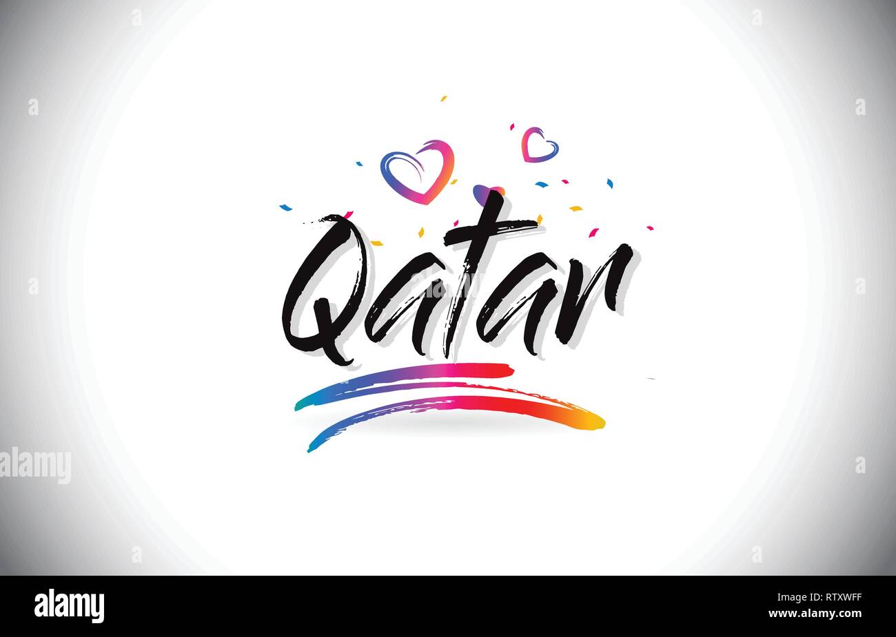 Qatar Welcome To Word Text with Love Hearts and Creative Handwritten ...