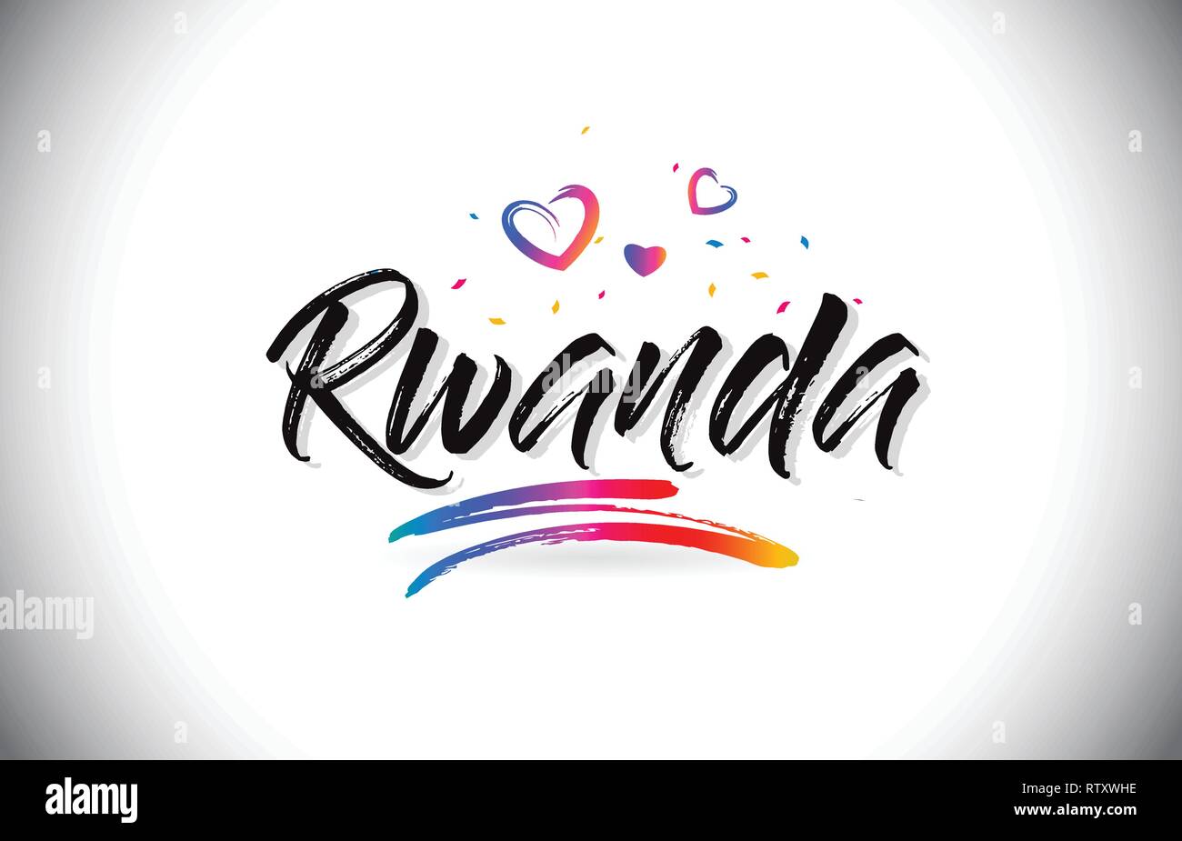 Rwanda Welcome To Word Text with Love Hearts and Creative Handwritten ...