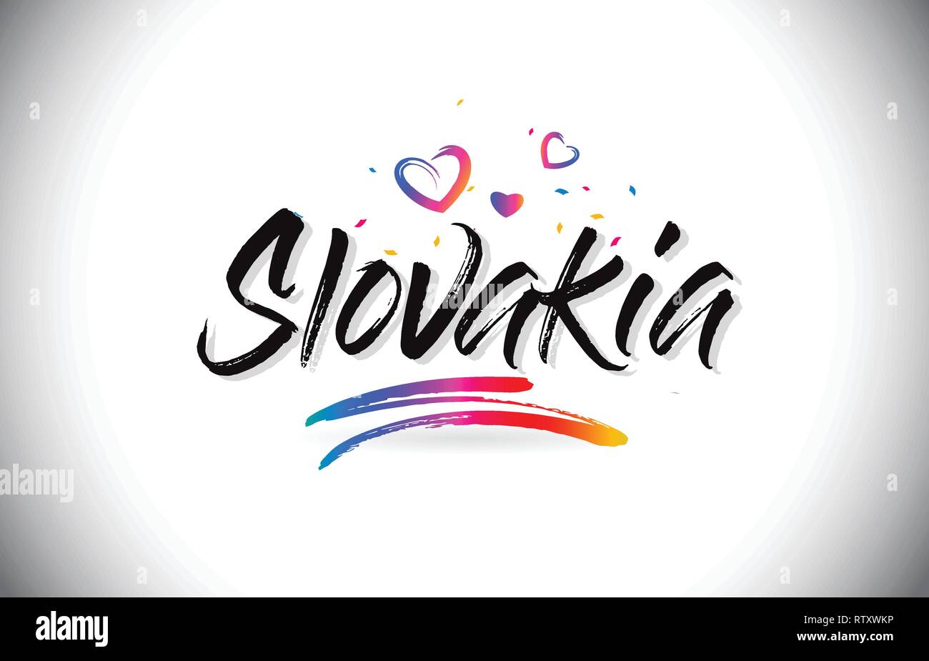 Slovakia Welcome To Word Text with Love Hearts and Creative Handwritten ...