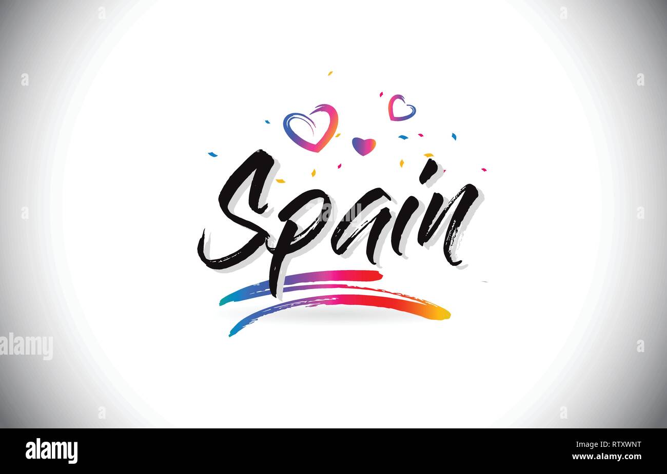 Spain Welcome To Word Text with Love Hearts and Creative Handwritten ...