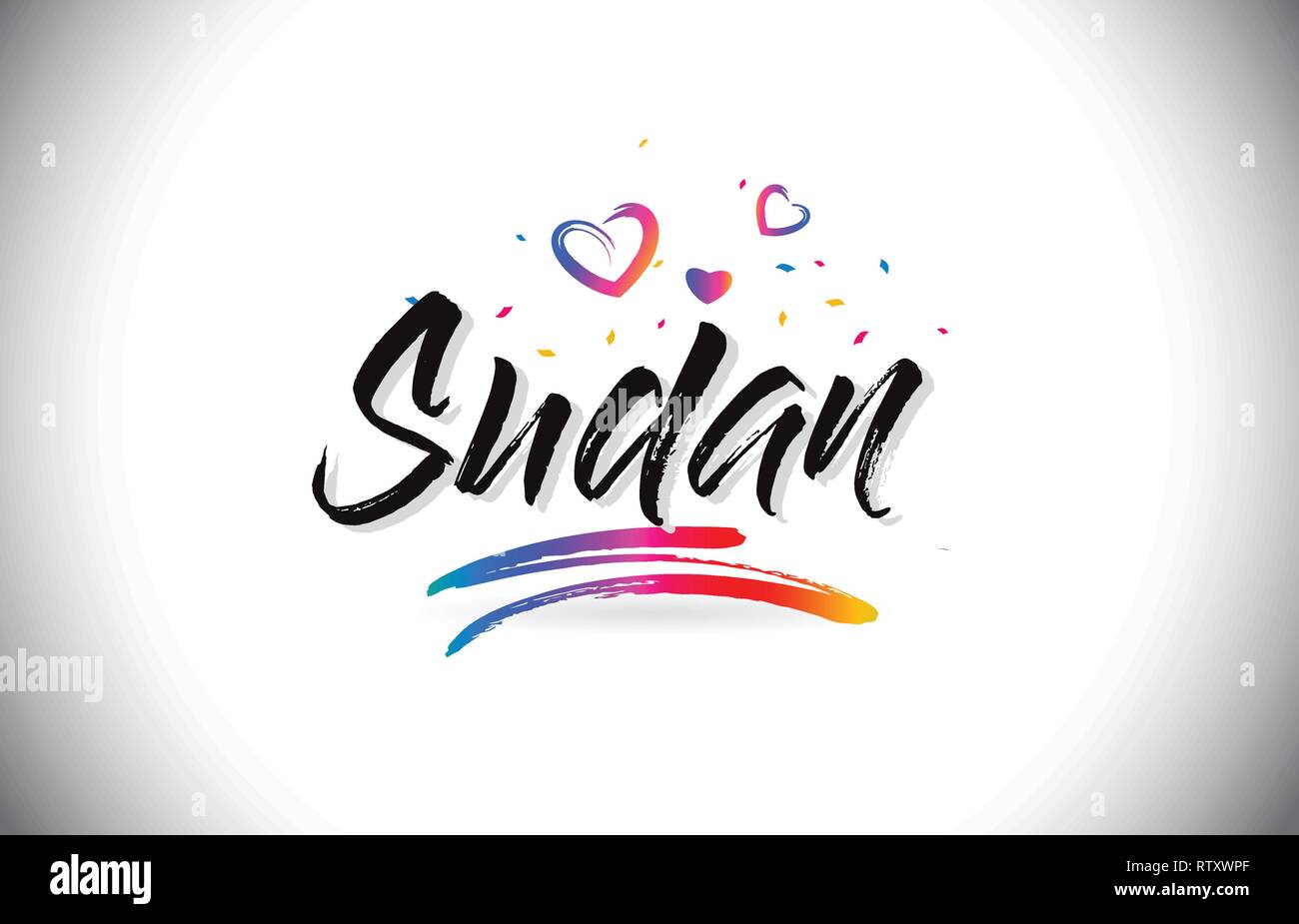 Sudan Welcome To Word Text with Love Hearts and Creative Handwritten ...