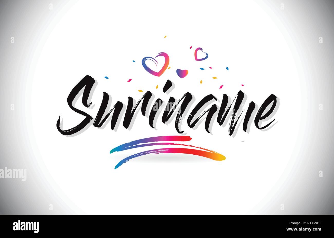Suriname Welcome To Word Text with Love Hearts and Creative Handwritten ...