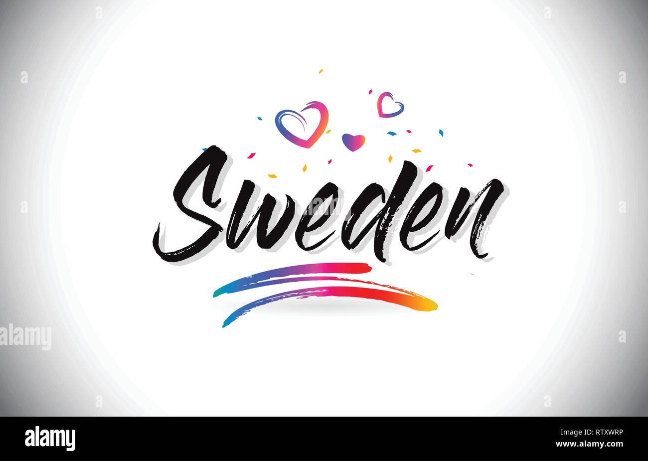 Sweden Welcome To Word Text with Love Hearts and Creative Handwritten ...