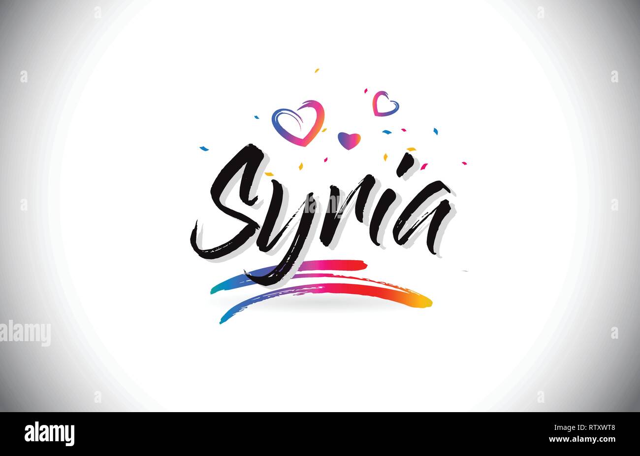 Syria Welcome To Word Text with Love Hearts and Creative Handwritten ...