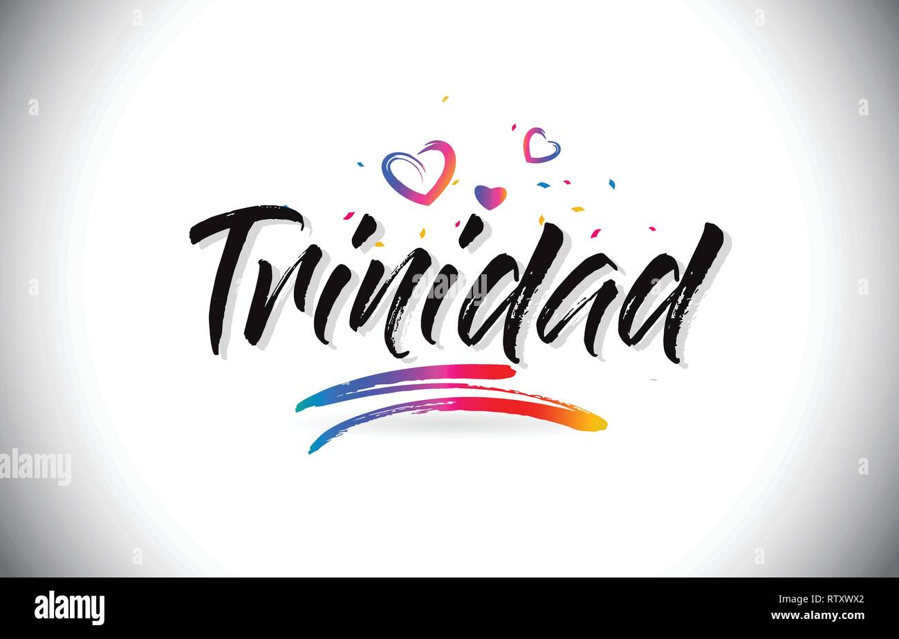 Trinidad Welcome To Word Text with Love Hearts and Creative Handwritten ...
