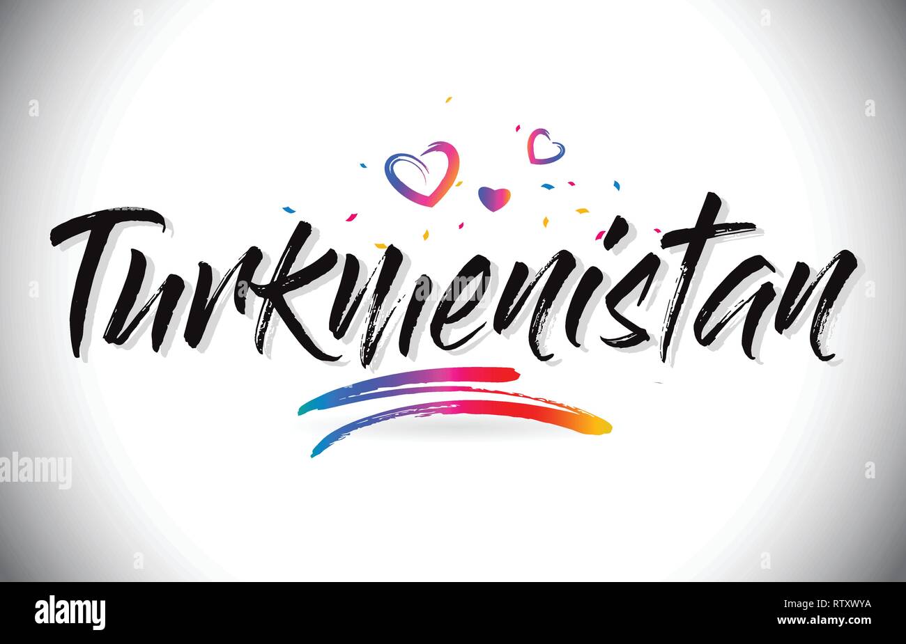 Turkmenistan Welcome To Word Text with Love Hearts and Creative ...