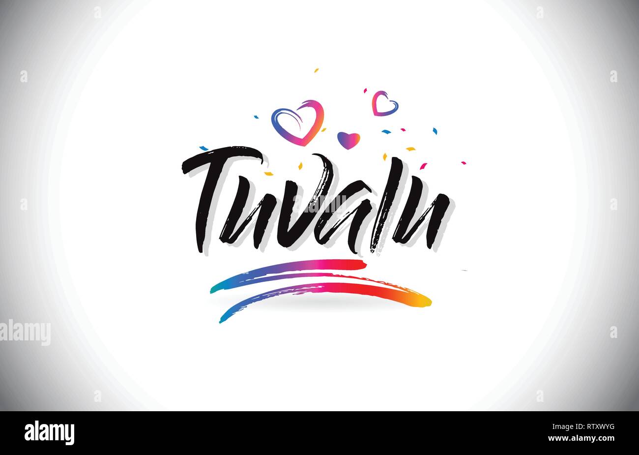 Tuvalu Welcome To Word Text with Love Hearts and Creative Handwritten ...