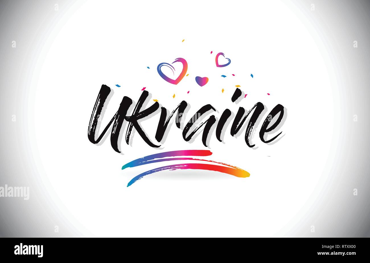 Ukraine Welcome To Word Text with Love Hearts and Creative Handwritten ...