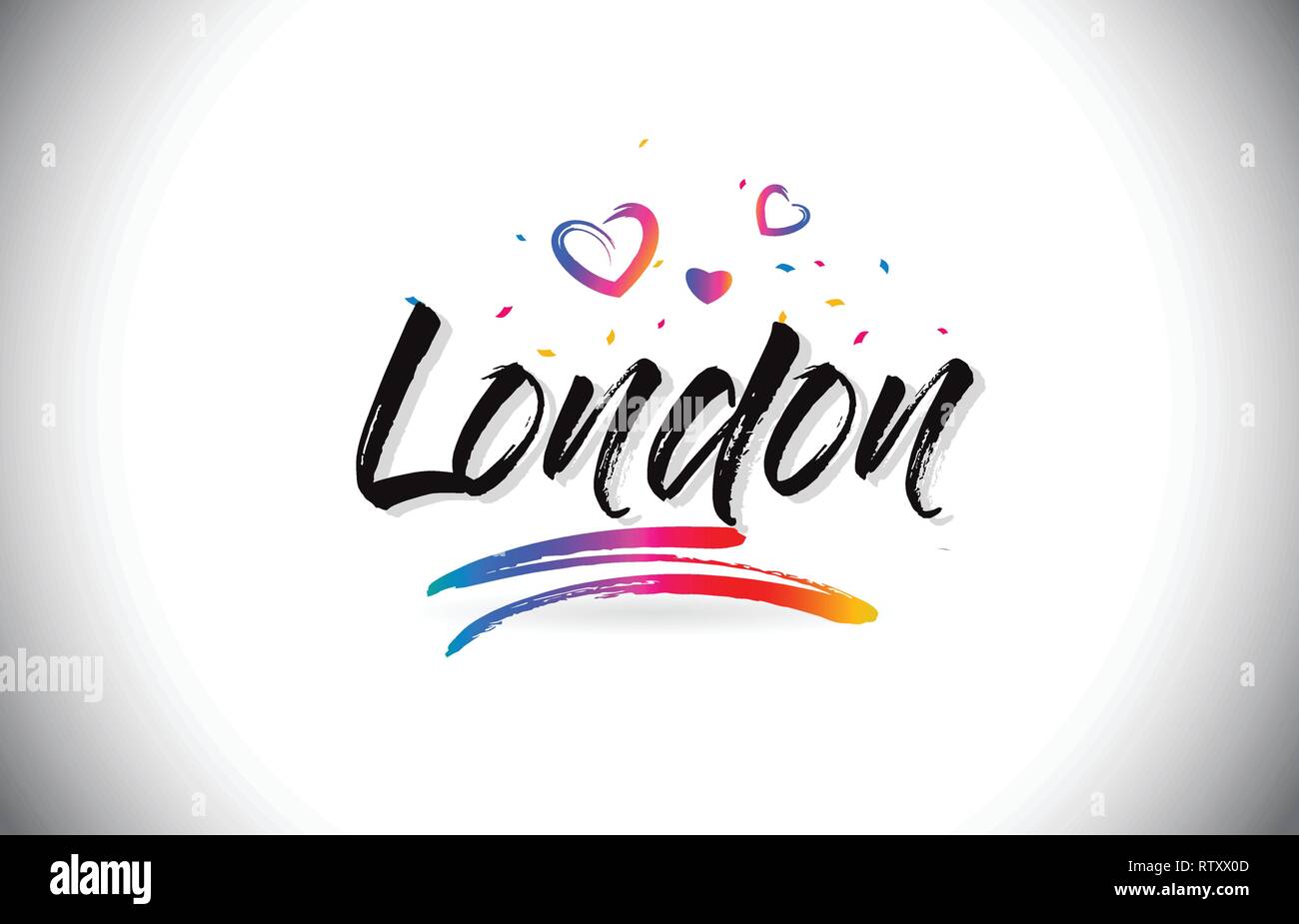 London Welcome To Word Text with Love Hearts and Creative Handwritten ...