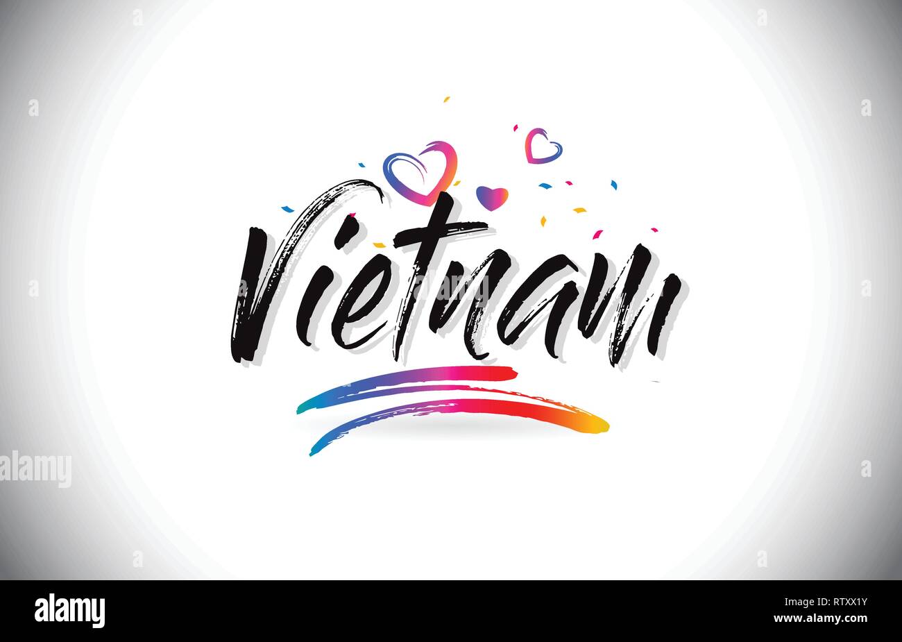 Vietnam Welcome To Word Text with Love Hearts and Creative Handwritten ...