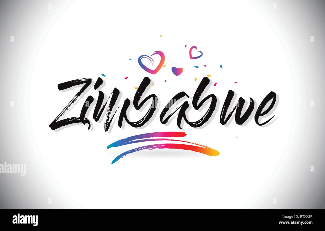 Zimbabwe Welcome To Word Text with Love Hearts and Creative Handwritten ...