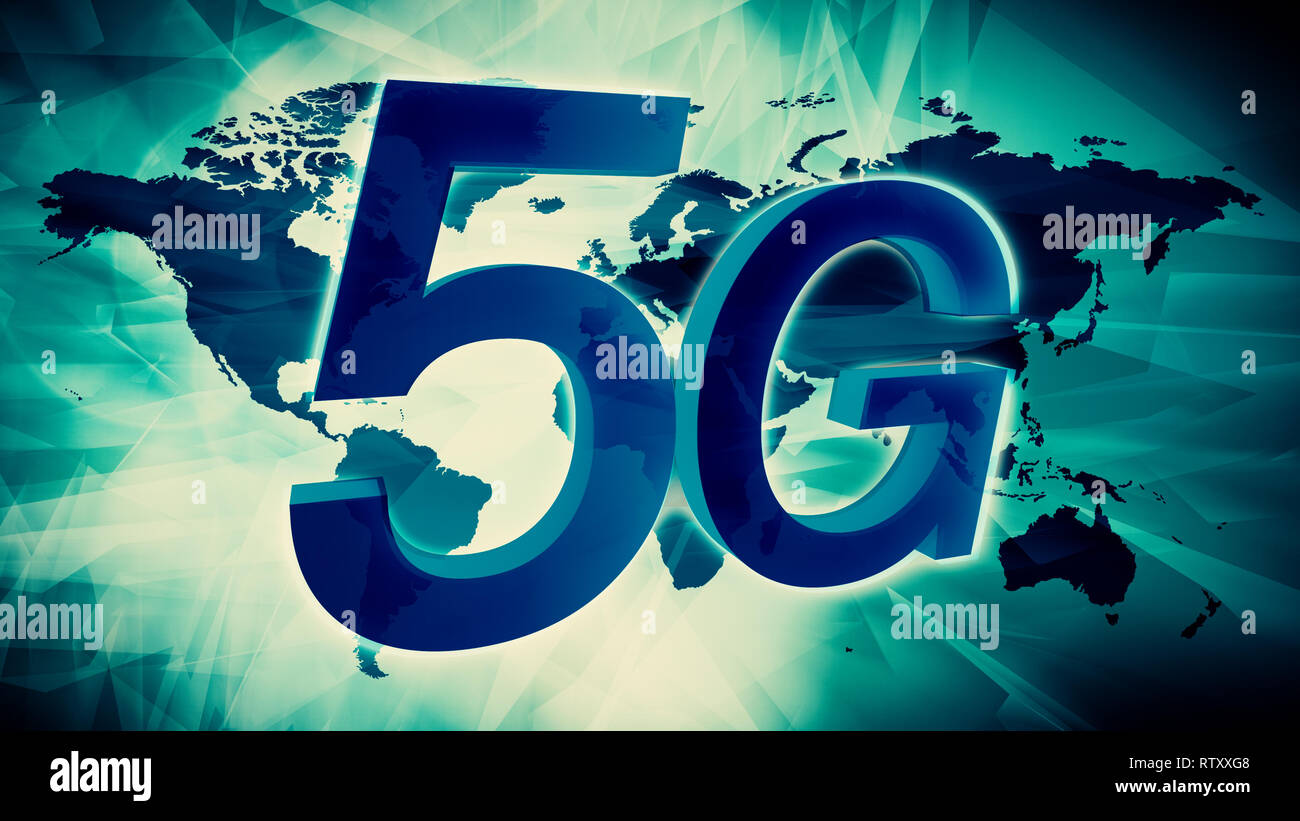 5G network illustration world map background Stock Photo - Alamy