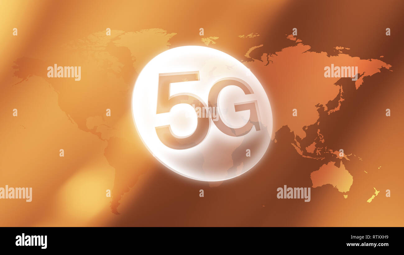 High data rate 5G technology sign and world map Stock Photo - Alamy