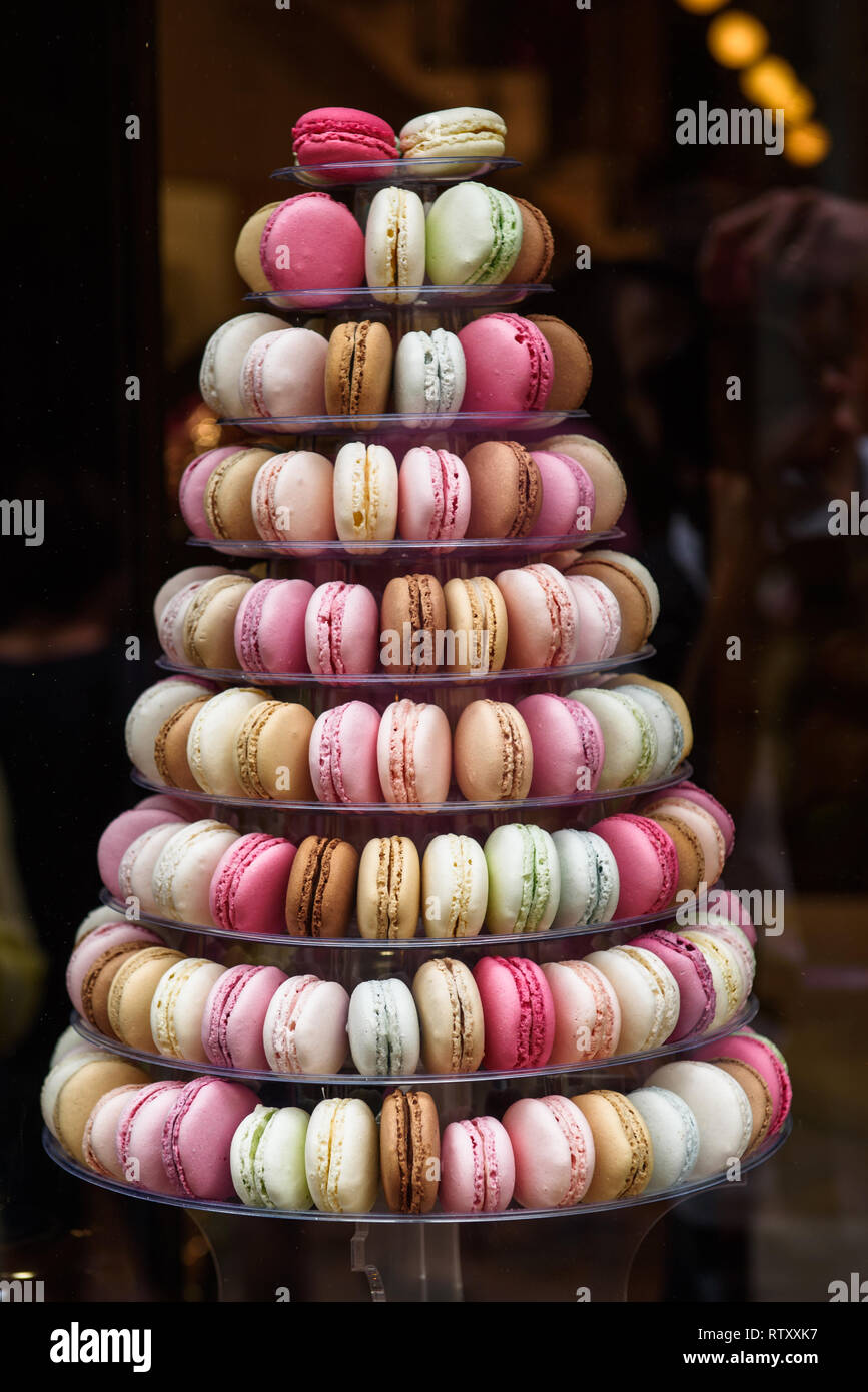French macaroons pyramid stand Stock Photo - Alamy