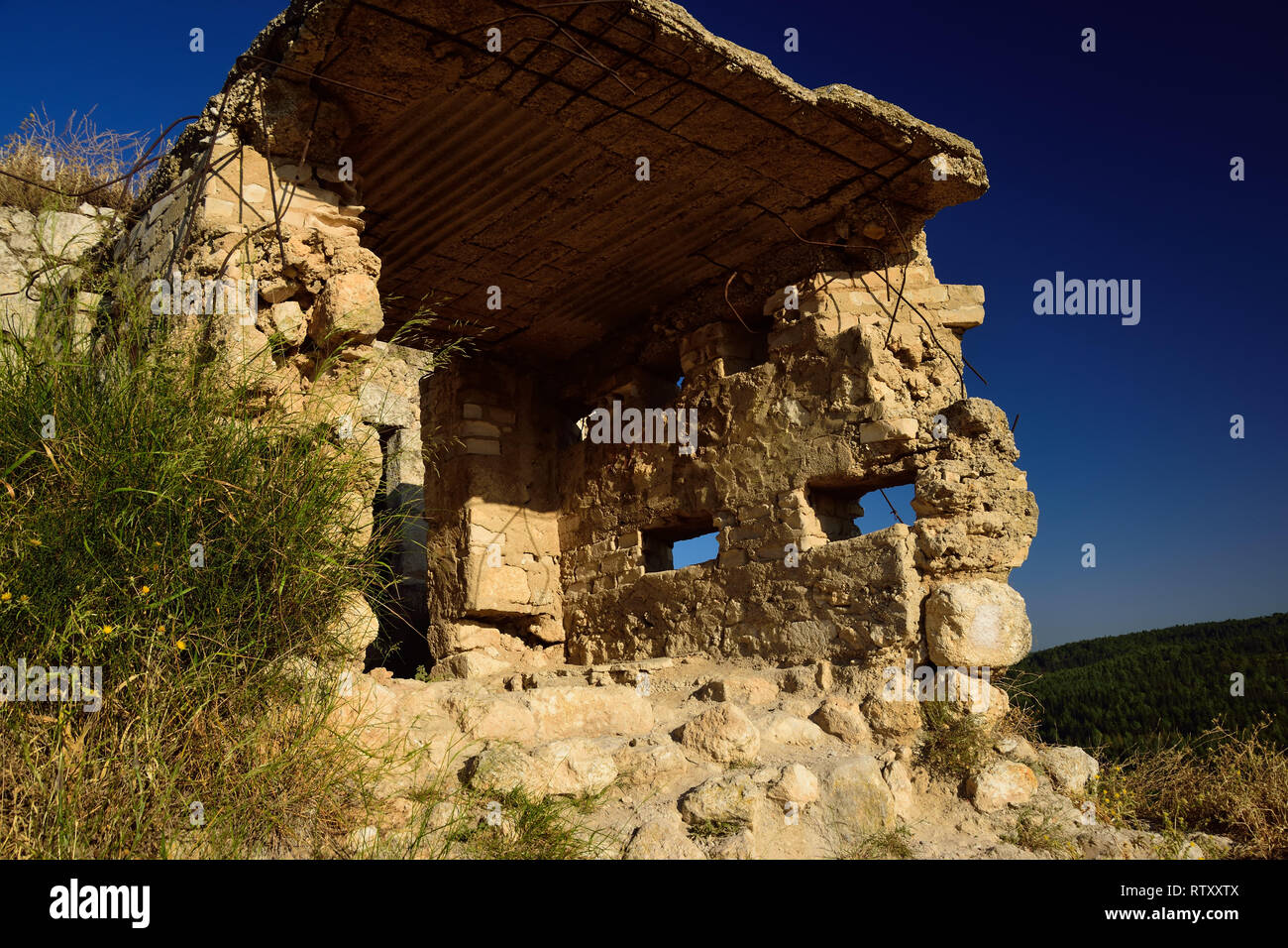 Ancient abandoned and ruined building in Latrun monastery area. Central ...