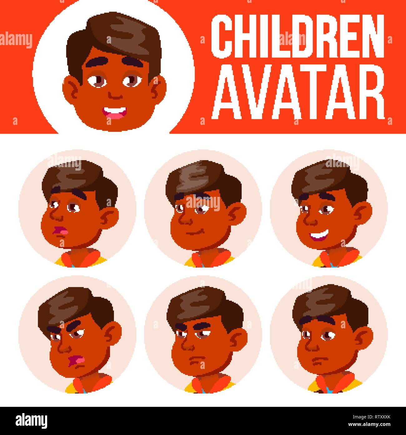Indian Boy Avatar Set Kid Vector. Kindergarten. Face Emotions. Portrait ...