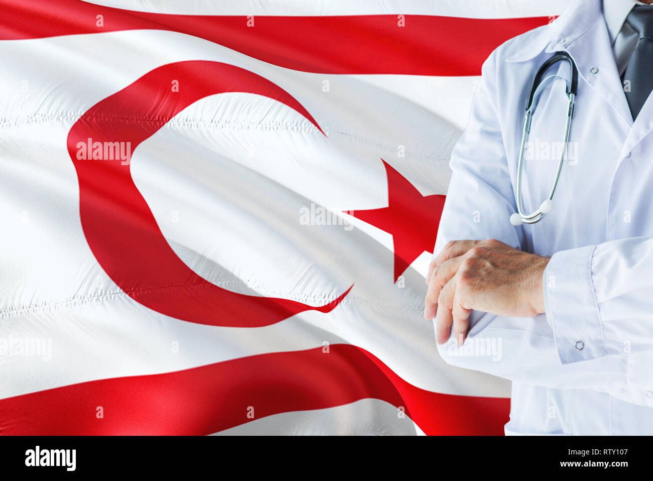 Turkish Doctor standing with stethoscope on Northern Cyprus flag ...