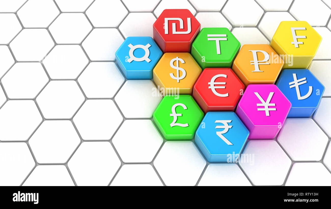 Abstract 3D hexagonal background with currency sign Stock Photo - Alamy