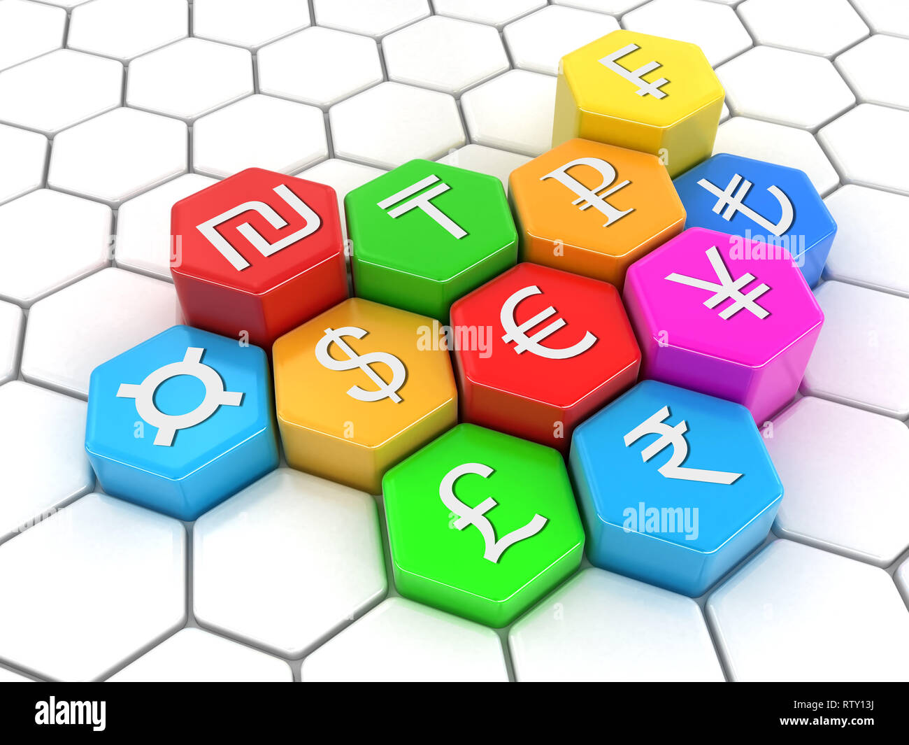 Abstract 3D hexagonal background with currency sign Stock Photo - Alamy